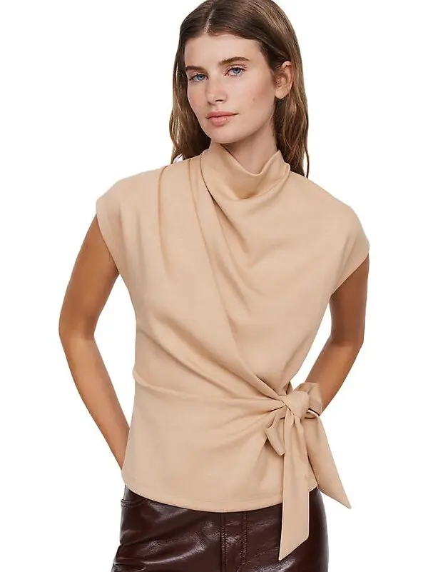 Maeve Mock Neck Wrap Top - Camel
