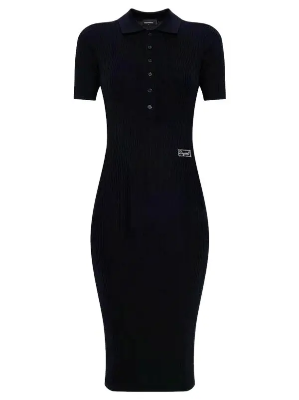 Dsquared2 Ribbed-knit Polo-collar Midi Dress - Blue