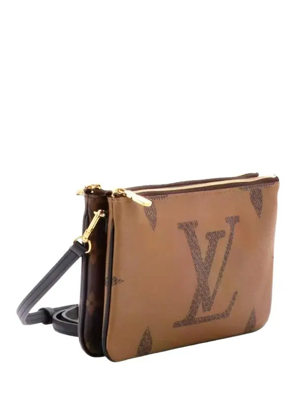 LOUIS VUITTON Double Zip Pochette Reverse Monogram Giant Clutch Bag - Brown