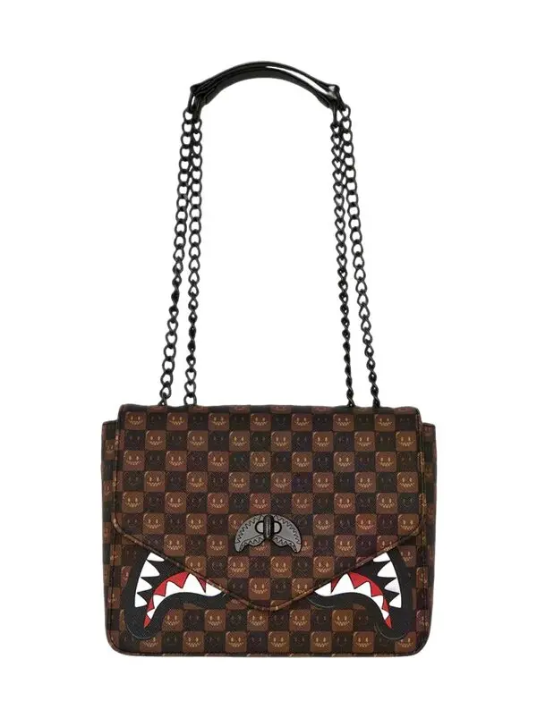 SPRAYGROUND Sharks In Paris Check-pattern Shark-mouth Shoulder Bag - Brown