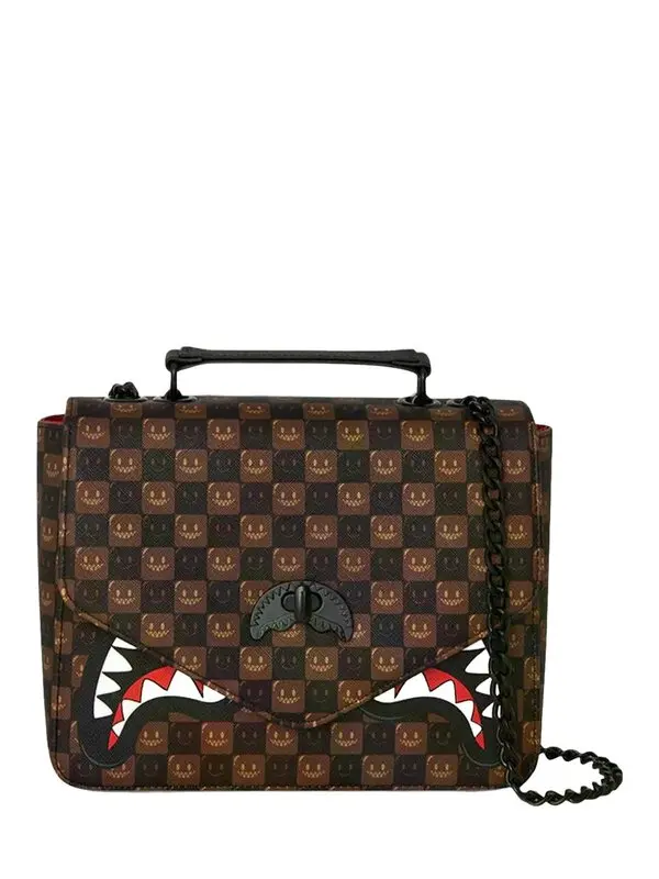 SPRAYGROUND Sharks In Paris Check-pattern Shark-mouth Shoulder Bag - Brown