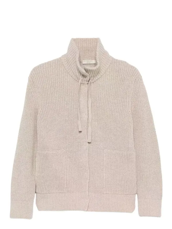 INTRECCI Ribbed-knit Funnel-neck Cardigan - Neutrals