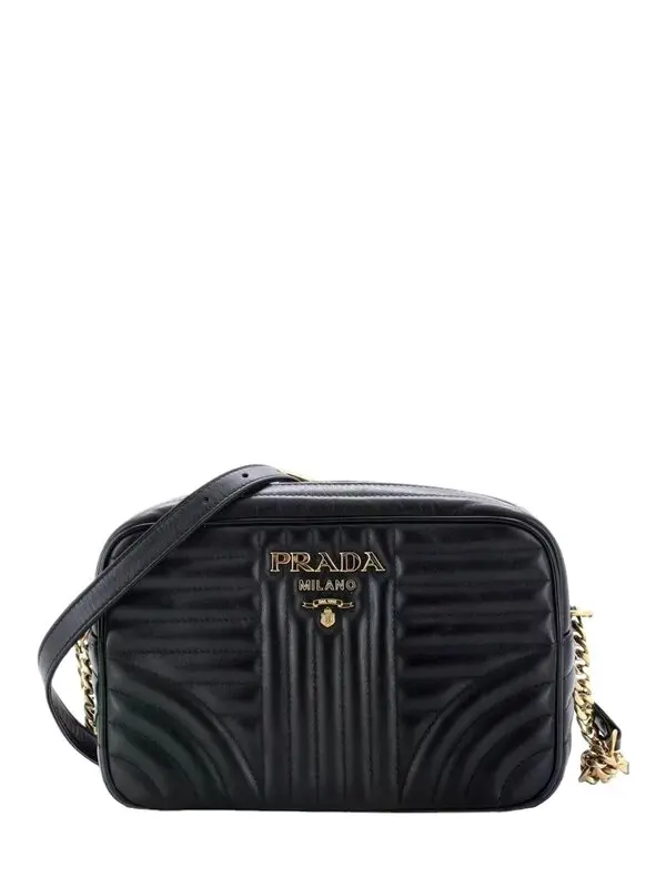 Prada Camera Bag Diagramme Quilted Leather Small Crossbody Bag - Black