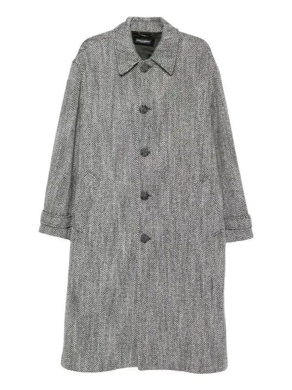 Dolce & Gabbana Herringbone-weave Single-breasted Overcoat - Grey