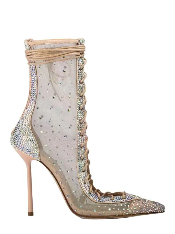 LE SILLA Crystal-embellished Lace-up Ankle Boots - Neutrals