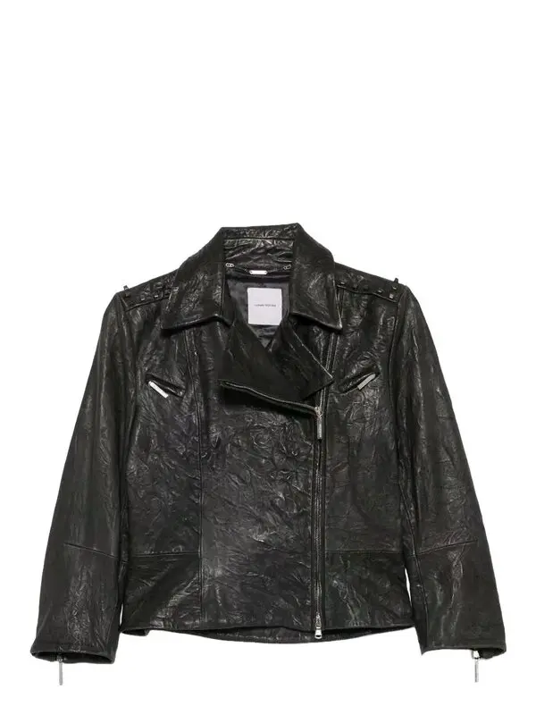 Costume National 2000s Crinkled-finish Biker Jacket - Black