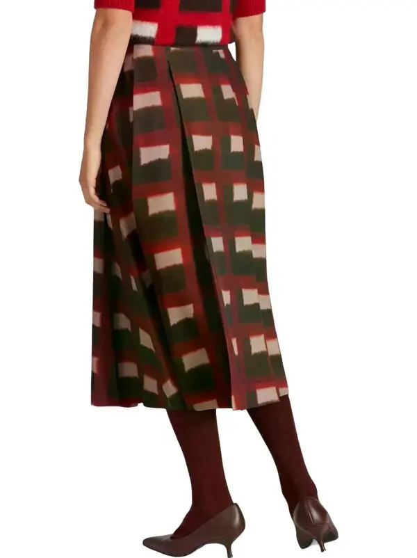 SLOWEAR Geometric-print Pleated Midi Skirt - Red