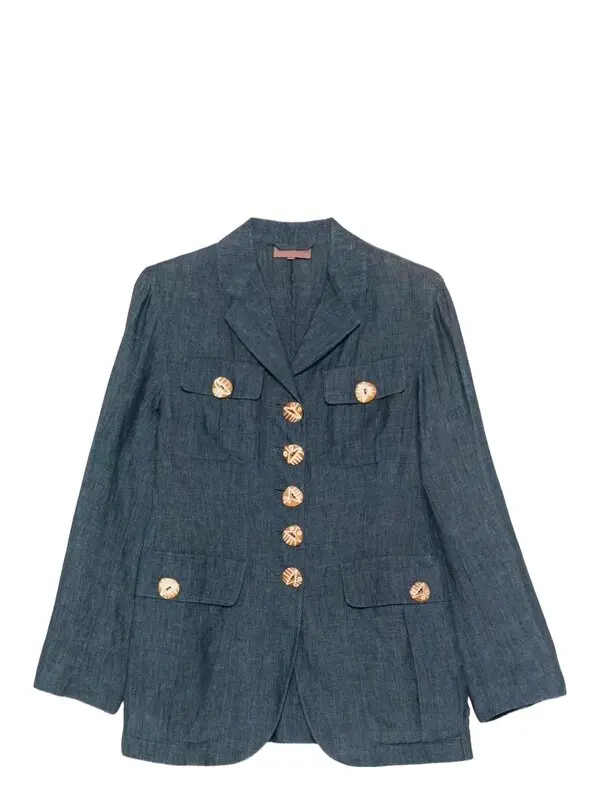 ROMEO GIGLI 1990s Button-up Linen Jacket - Blue