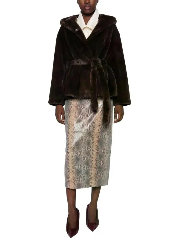 ZOE PARIS Belted Faux-fur Jacket - Brown