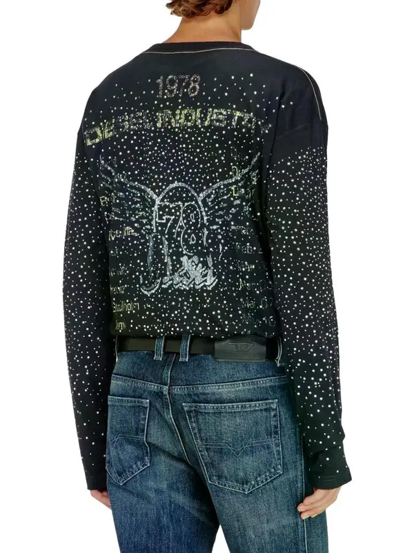DIESEL® Rhinestone-embellished Long-sleeve T-shirt - Black