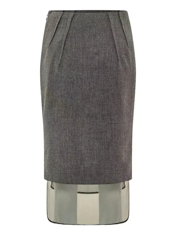 DES_PHEMMES Crystal-embellished Layered Pencil Midi Skirt - Grey