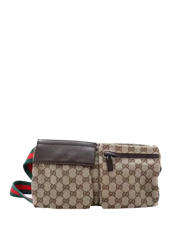 Gucci Vintage Double Gg Canvas With Leather Small Belt Bag - Brown