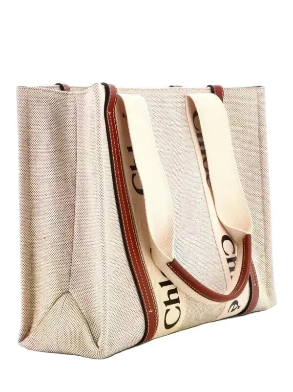 Chloé Woody Canvas With Leather Medium Tote Bag - Neutrals