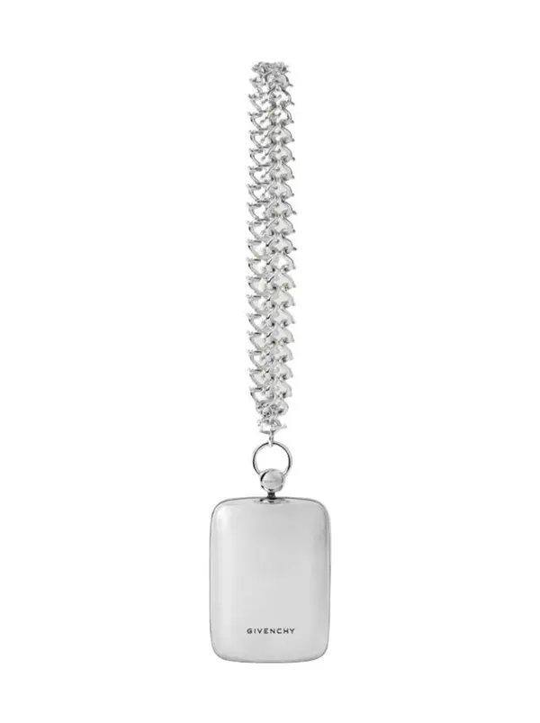 Givenchy Micro Evening Clutch In Metal Leather With Chain - Silver
