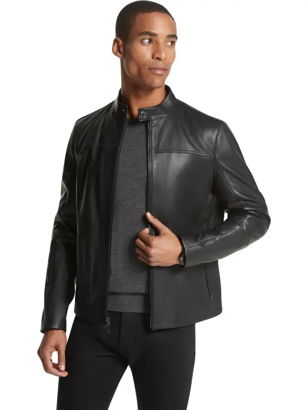 Michael Kors Leather Racer Jacket In Size By - Black
