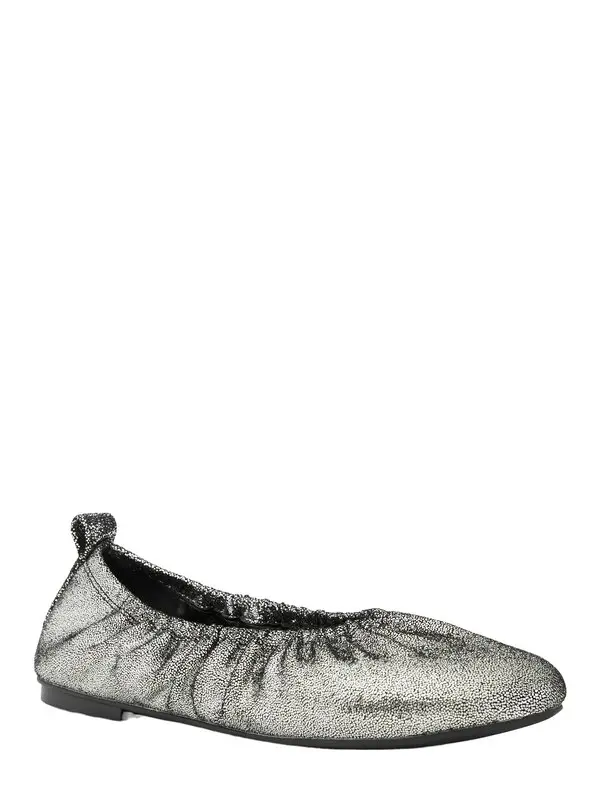 Michael Kors Bri Ruched Metallic Leather Ballet Flat In Size By - Silver