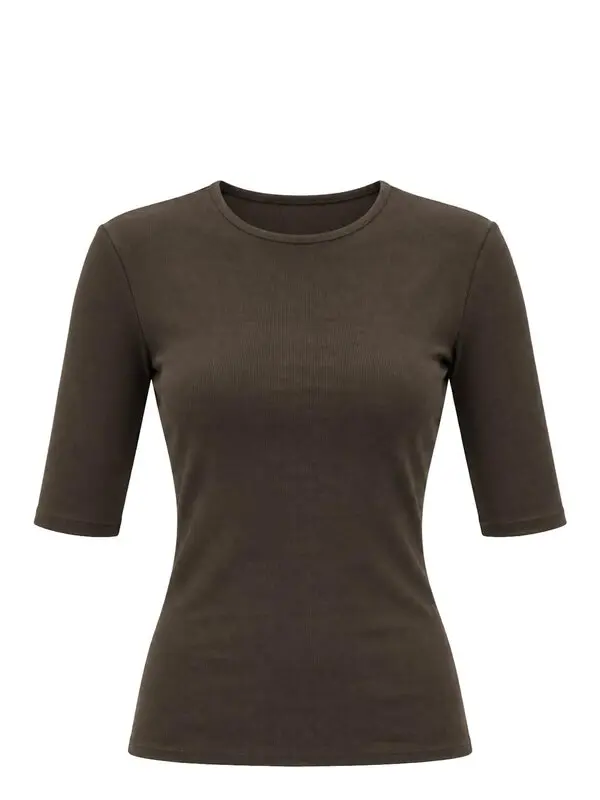 ELAMINS Three Quarter Sleeve Top - Brown