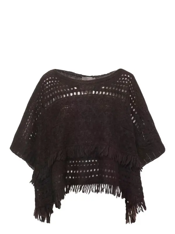 D.exterior Fringed Cable-knit Cape - Brown