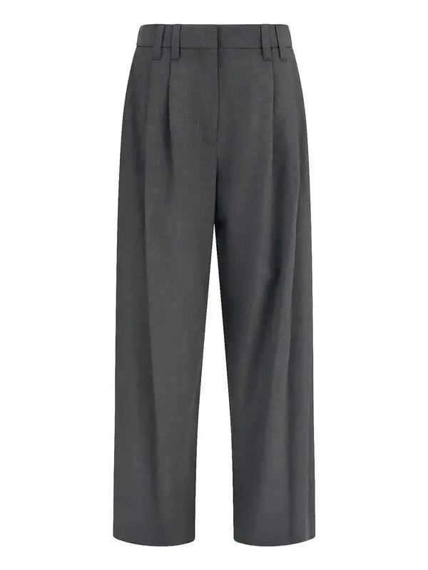 Brunello Cucinelli Stretch Virgin Wool Blend Trousers With Monili Detail - Grey