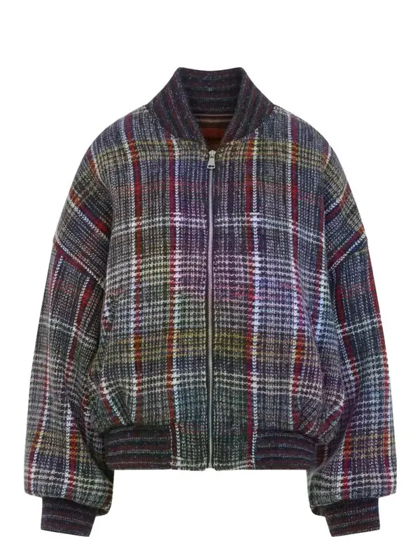 Missoni Wool Bomber Jacket With Check Motif - Grey