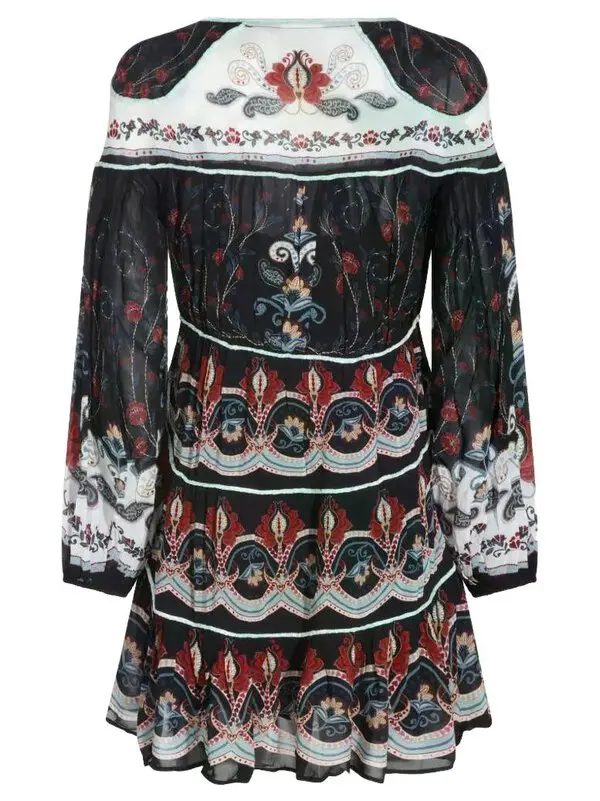 Farm Rio Nikita Winter Long Sleeve Mini Dress - Black