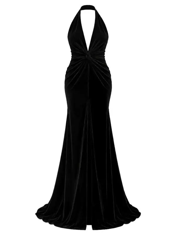 ROSERRY Sienna Halterneck Velvet Gown - Black
