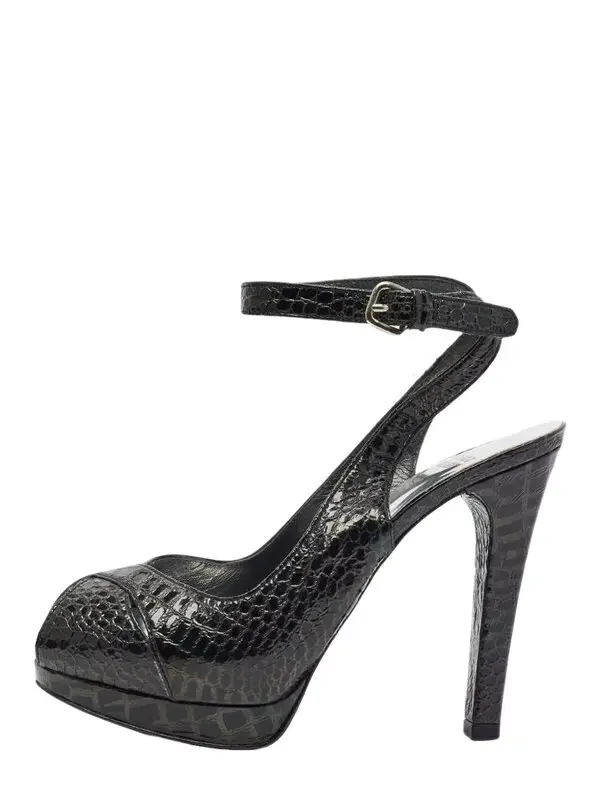 STUART WEITZMAN Python-embossed Peep-toe Pumps - Black