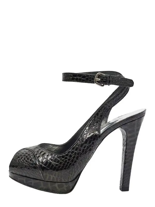 STUART WEITZMAN Python-embossed Peep-toe Pumps - Black