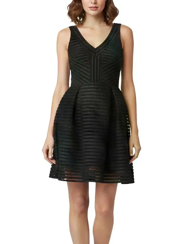 Maje Rayure Flared Mini Dress - Black
