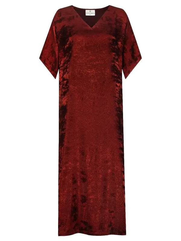 DHARA SHETH, DUBAI Shadow Of Sequin Shimmer Long Kaftan Party Dress With Side Slit - Red