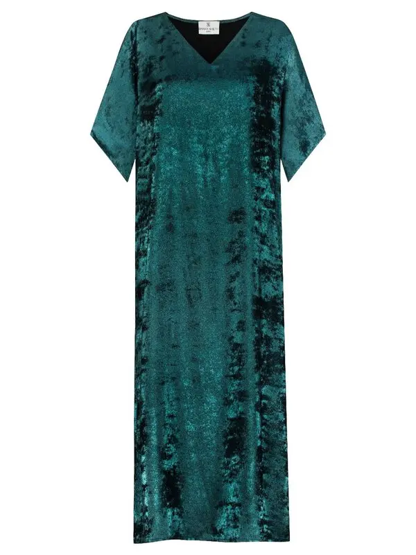 DHARA SHETH, DUBAI Shadow Of Sequin Shimmer Long Kaftan Party Dress With Side Slit - Blue