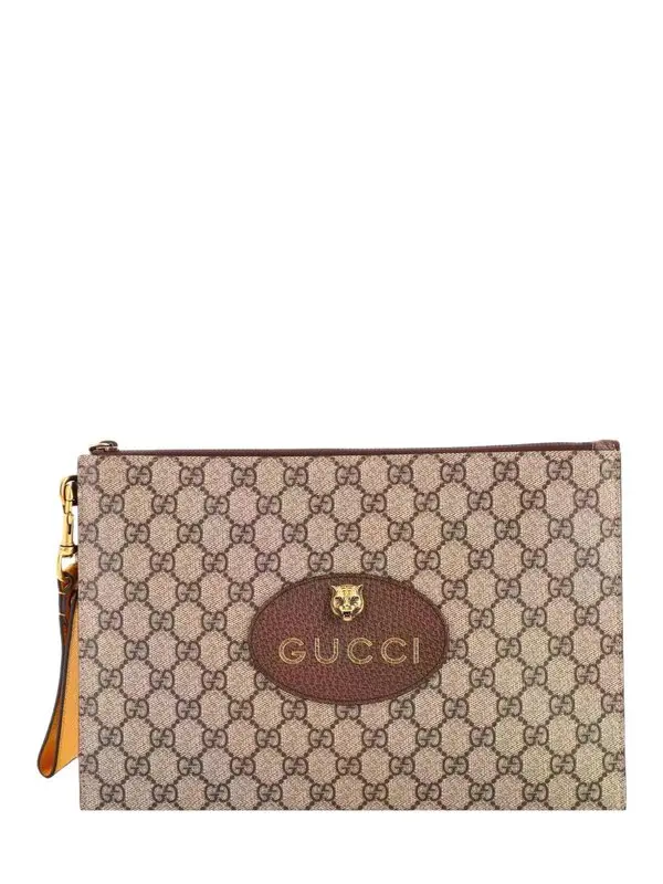 Gucci Neo Vintage Wristlet Pouch Gg Coated Canvas Clutch Bag - Brown