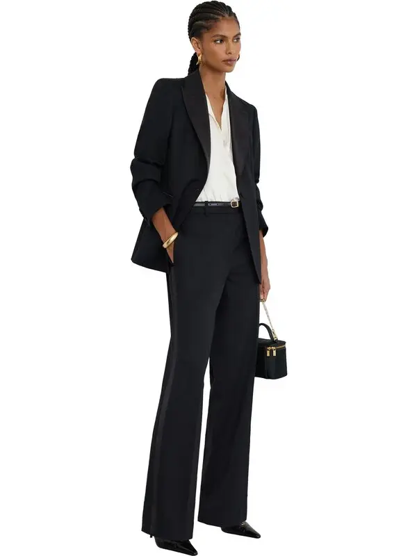 REISS Dakota Wool-blend Straight-leg Tuxedo Trousers - Black