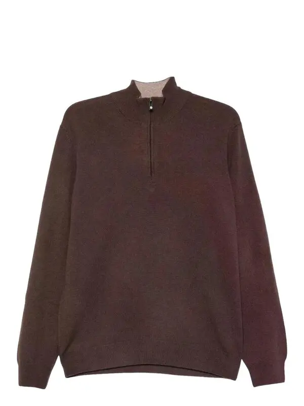 DELLA CIANA Quarter-zip Knit Sweater - Brown