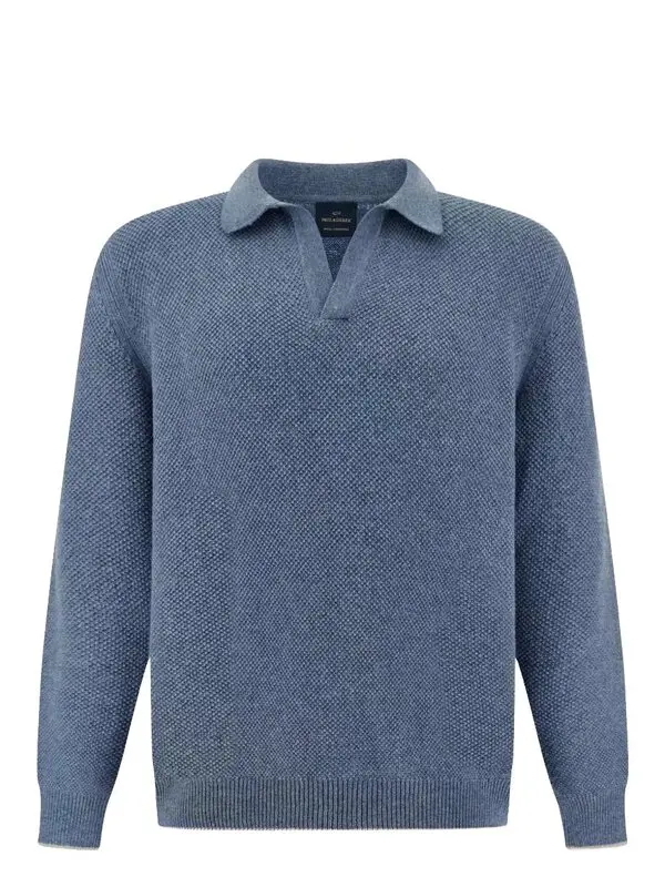 Paul & Shark Open-collar Long-sleeve Knitted T-shirt - Blue
