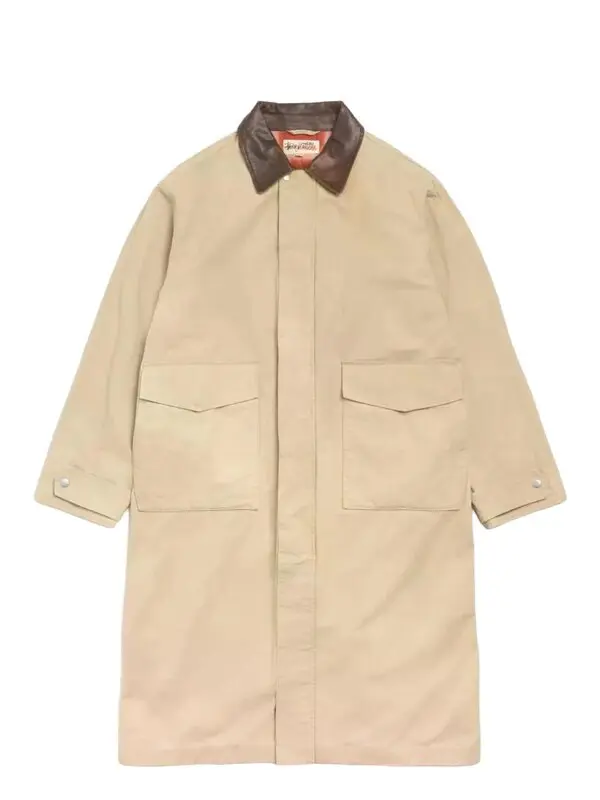 StÜssy Leather-collar Cotton Coat - Neutrals