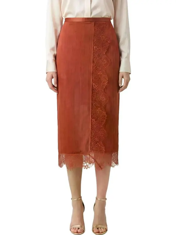 TWINSET Lace-trim Pinstripe Midi Skirt - Red