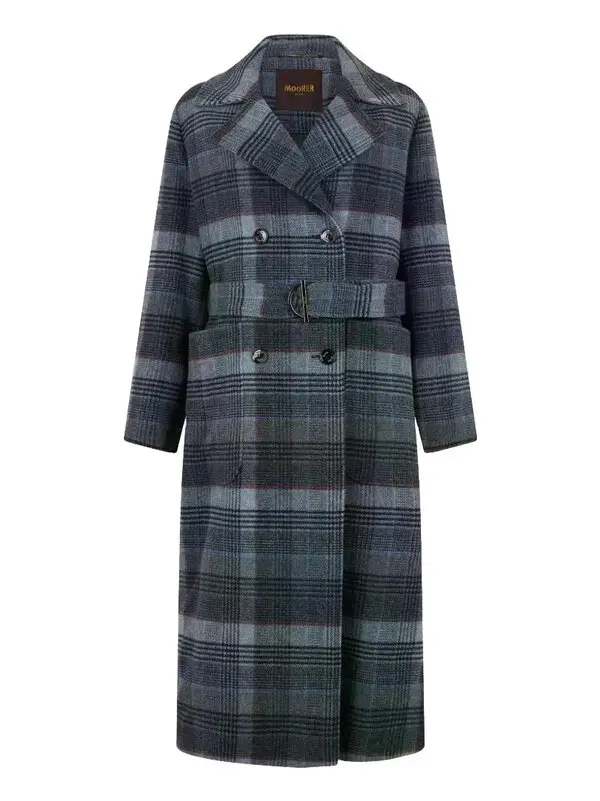 MOORER Malaika-ach Check Belted Coat - Grey