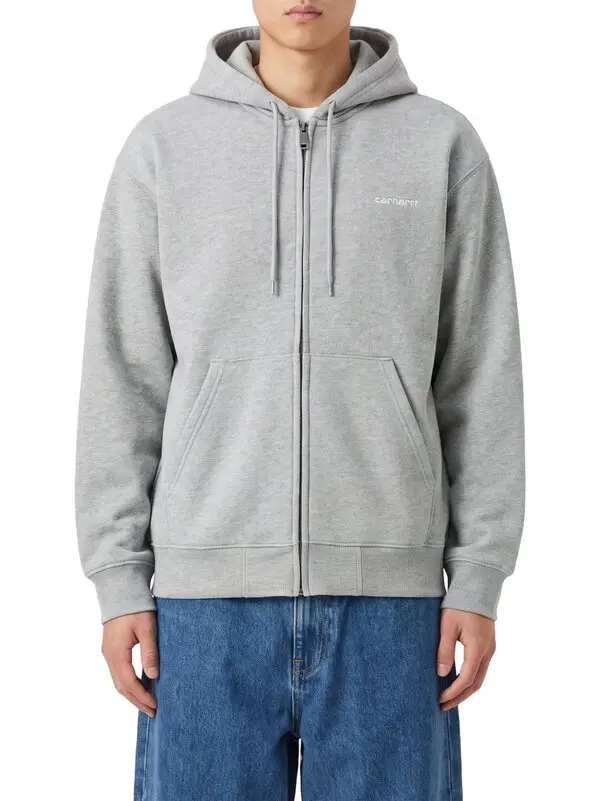 Carhartt Work In Progress Cotton-blend Zip-up Hoodie With Dropped Shoulders - Grey