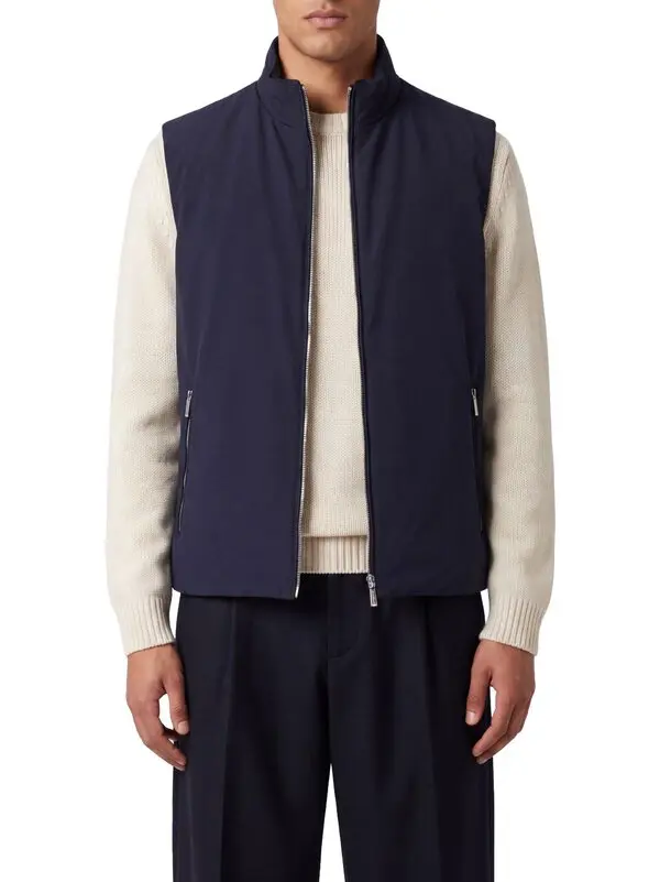 MOORER Padded Technical Polyester Gilet With High Neck And Zip - Navy