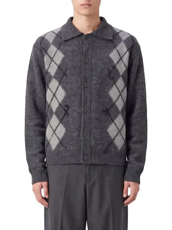COOR Argyle Wool And Alpaca-blend High-neck Cardigan - Grey