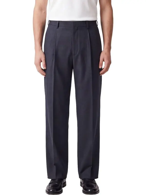 DUNST Wide Leg Pleated Tailored Trousers In Wool Blend - Grey