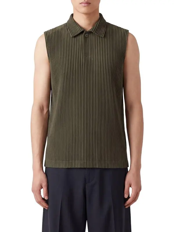 Issey Miyake Pleated Crêpe Sleeveless Top Homme Plissé With Collar - Grey
