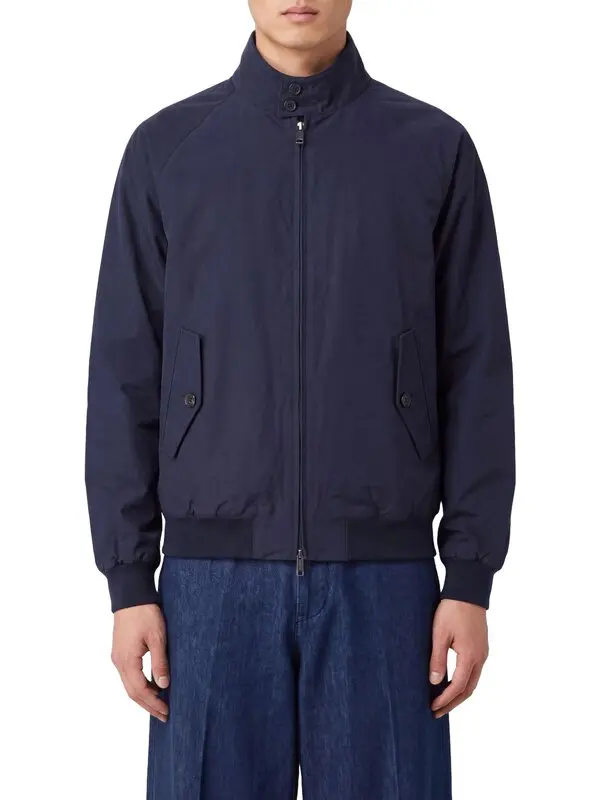 BARACUTA High Collar Bomber Jacket With Zip Closure And Flap Pockets - Blue 1