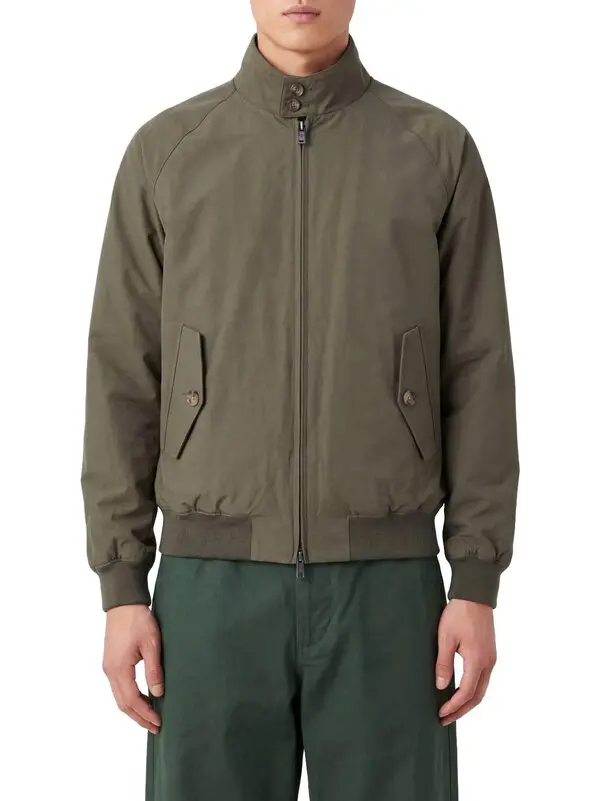 BARACUTA High Collar Bomber Jacket With Zip Closure And Flap Pockets - Cocoa