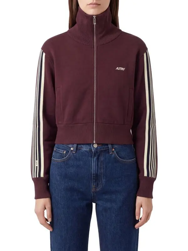 AUTRY Slim Fit Zip-up Sweatshirt In Technical Jersey With High Neck - Amaranth