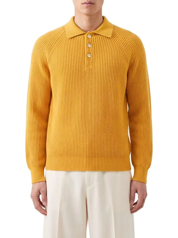 UMIT BENAN Long-sleeved Pure Cashmere Knit Polo With Classic Collar - Yellow