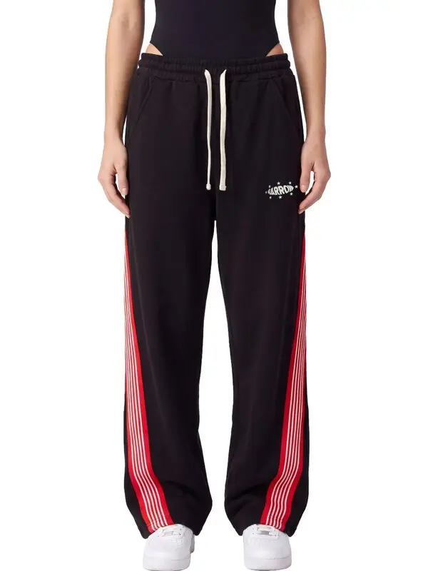 BARROW Striped Wide-leg Cotton Jogging Trousers With Mid-rise Waist - Black