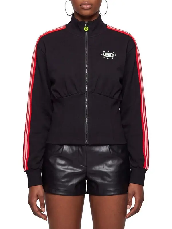 BARROW Cotton Zip Sweatshirt With Mock Neck And Contrast Bands - Black