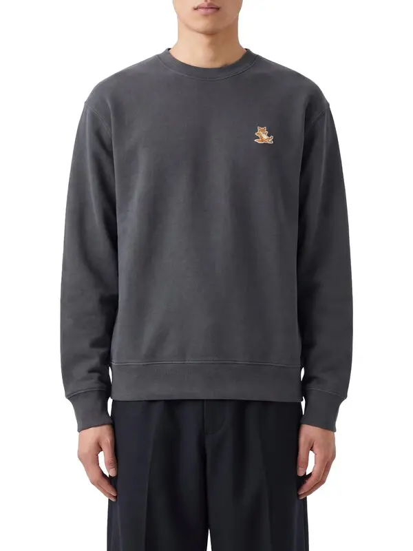 Maison Kitsuné Chillax Fox Logo Organic Cotton Crewneck Sweatshirt - Grey